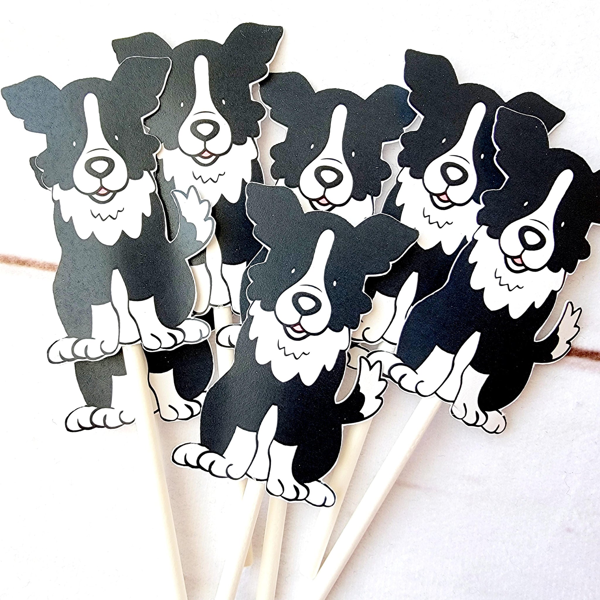 Puppy Party Cupcake Toppers - Dog Cupcake Toppers - Border Collies Cup ...
