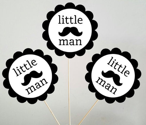 Little Man Cupcake Toppers, Mustache Cupcake Toppers, Lil Man Cupcake ...