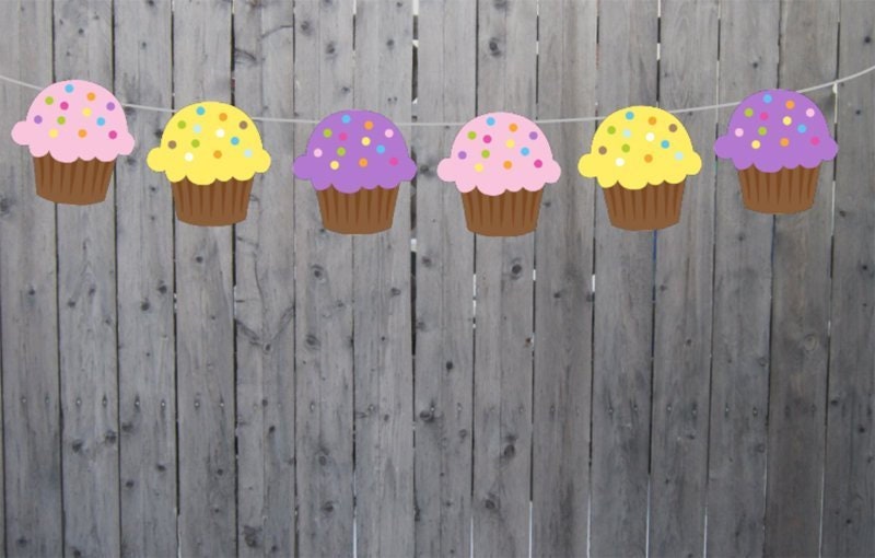 Cupcake Garland, Cupcake Banner, Cupcake Party Decorations, Cupcake Bi ...