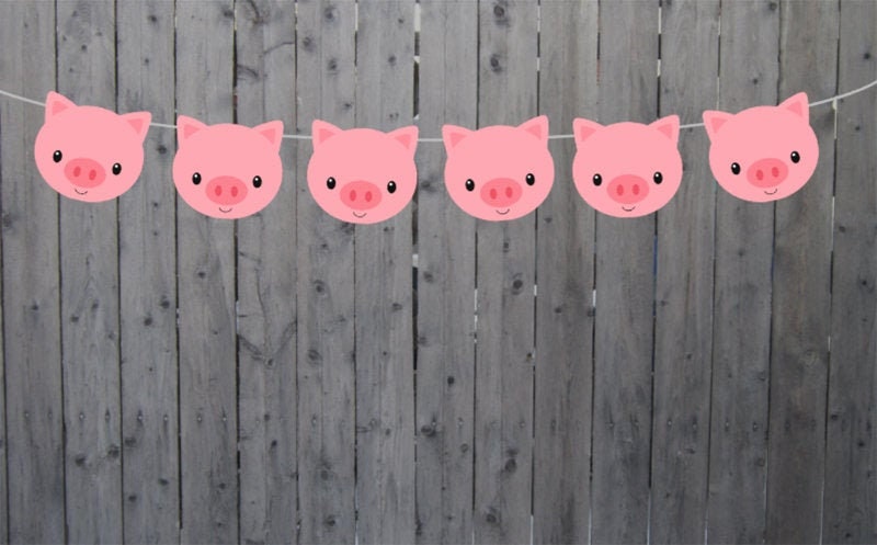 Pig Garland, Pig Banner, Pig Birthday, Farm Birthday, Pig Party Suppli ...