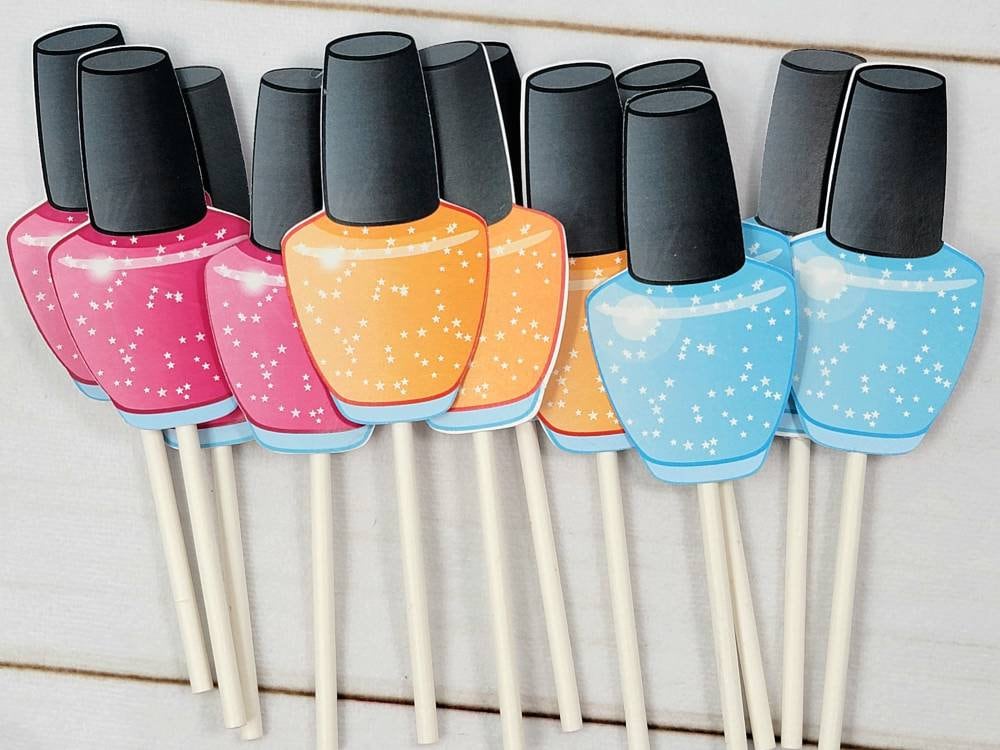 Nail Polish Cupcake Toppers, Spa Party Cupcake Toppers, Spa Birthday C ...
