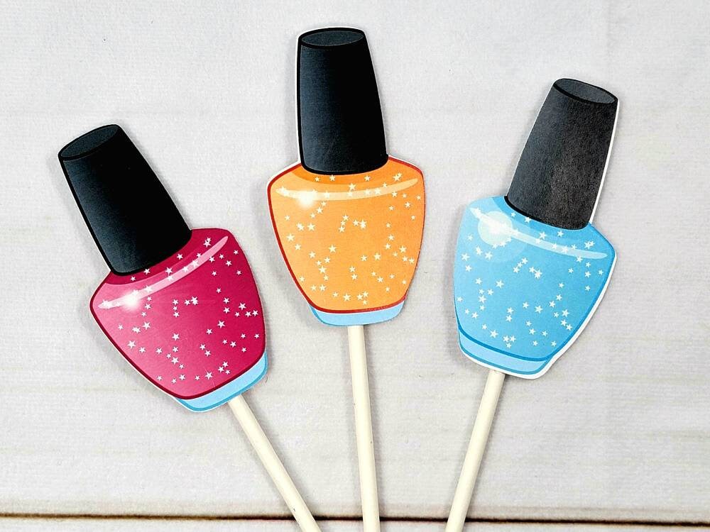 Nail Polish Cupcake Toppers, Spa Party Cupcake Toppers, Spa Birthday C ...